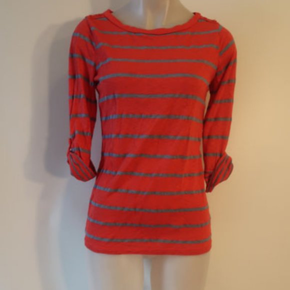 Michael Stars | Tops | Splendid Red Gray Striped 34 Rolled Sleeve Top S ...